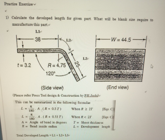 Solved Practice Exercise-Calculate the developed length for | Chegg.com