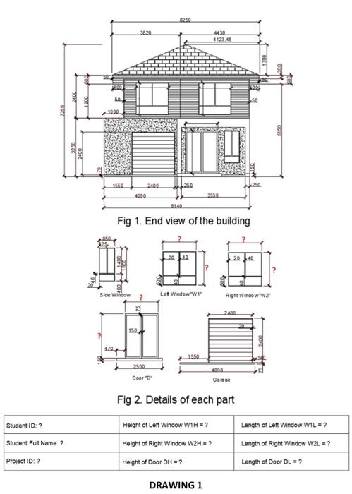 Part 1 - Front View of Two Story Building - AutoCAD | Chegg.com