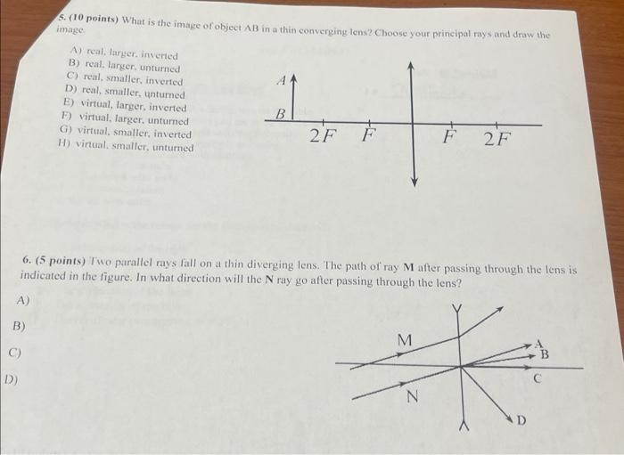 Solved 5. (10 points) What is the image of object AB in a | Chegg.com