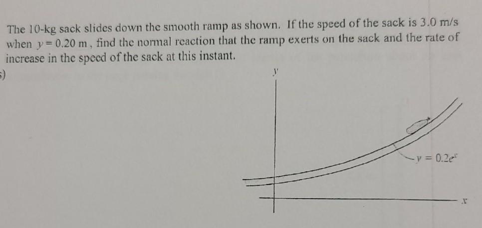 Solved The 10-kg sack slides down the smooth ramp as shown. | Chegg.com