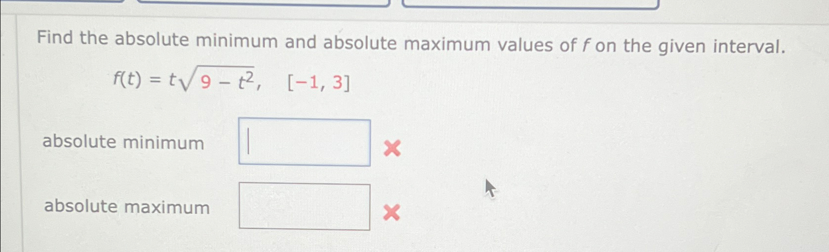 Solved Find the absolute minimum and absolute maximum values | Chegg.com