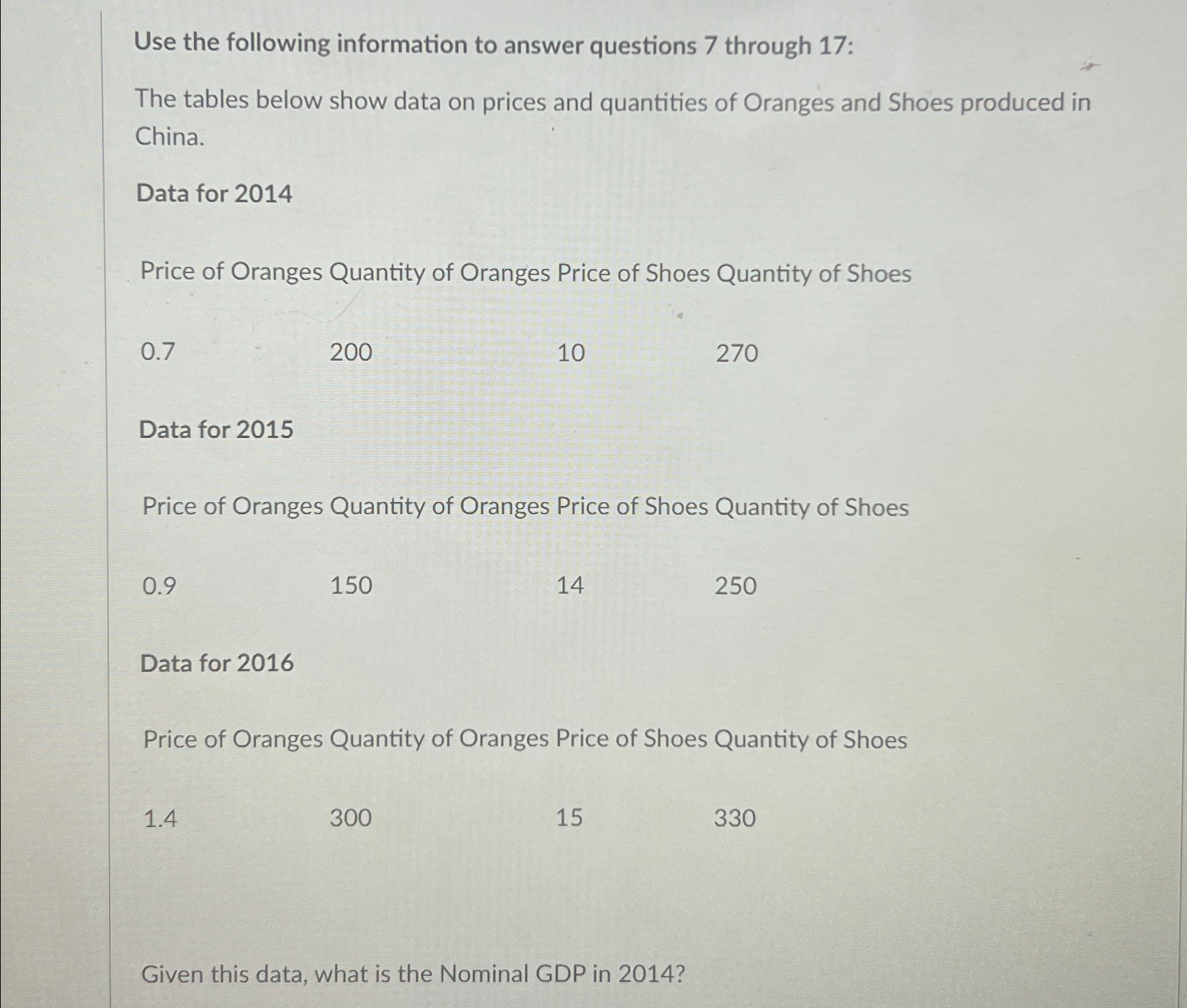 Solved Use the following information to answer questions 7 | Chegg.com
