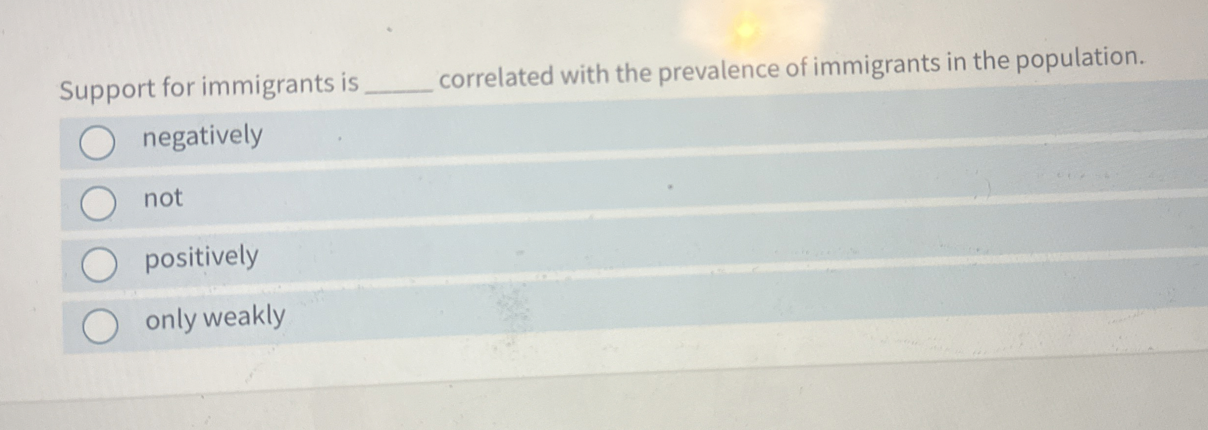 Solved Support for immigrants iscorrelated with the | Chegg.com