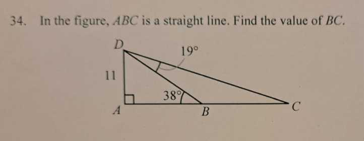 Solved In the figure, ABC is a straight line. Find the value | Chegg.com