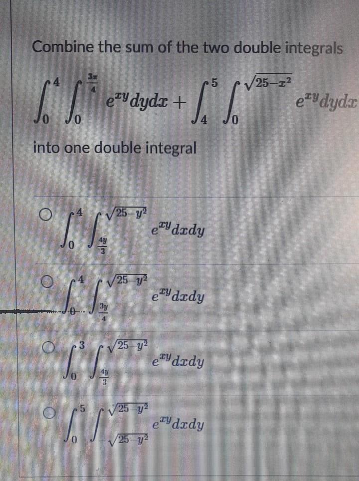 Solved Combine the sum of the two double integrals 651 e y | Chegg.com