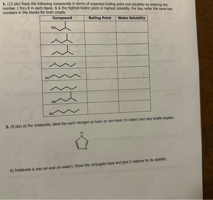1. (12 pts) Rank the following compounds in terms of | Chegg.com