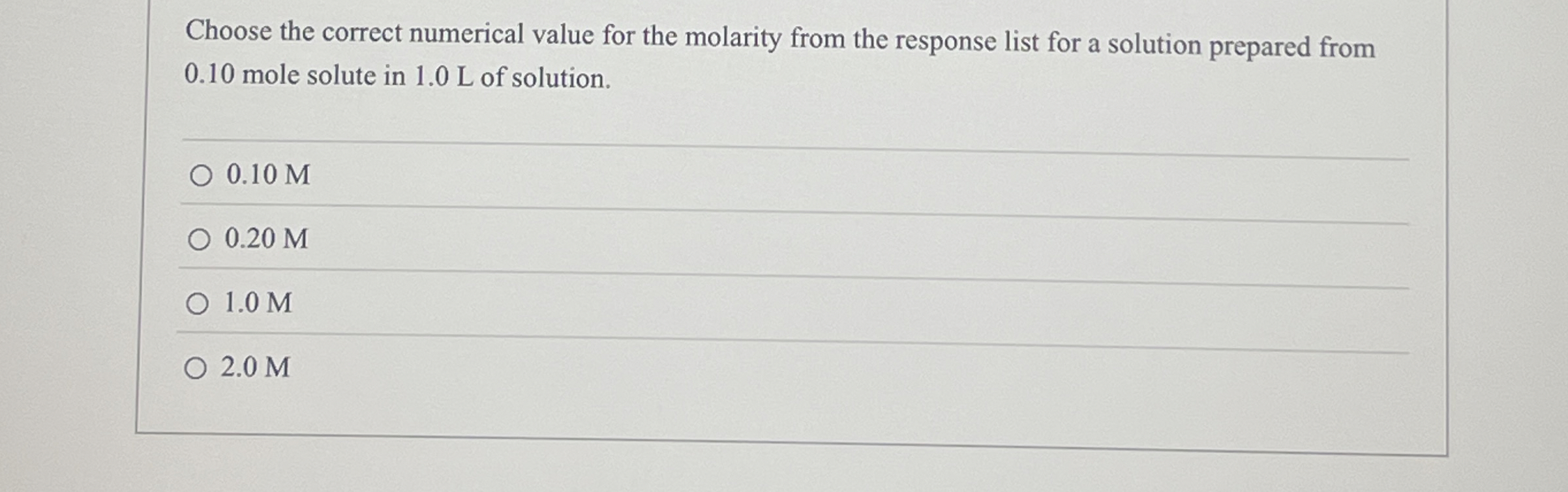 Solved Choose the correct numerical value for the molarity | Chegg.com