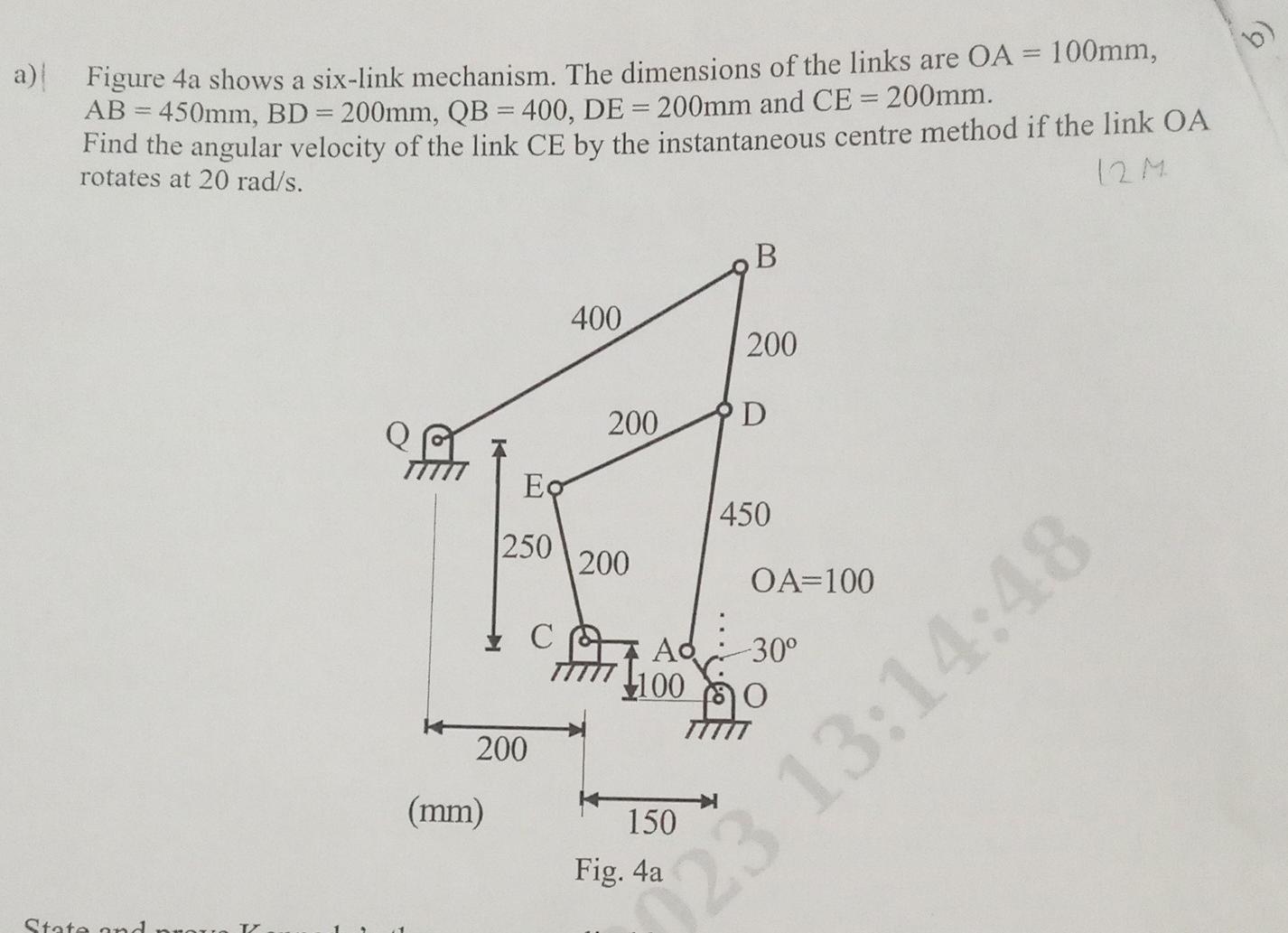 Solved Figure 4a shows a six-link mechanism. The dimensions | Chegg.com