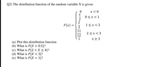 Solved Q2) The distribution function of the random variable | Chegg.com
