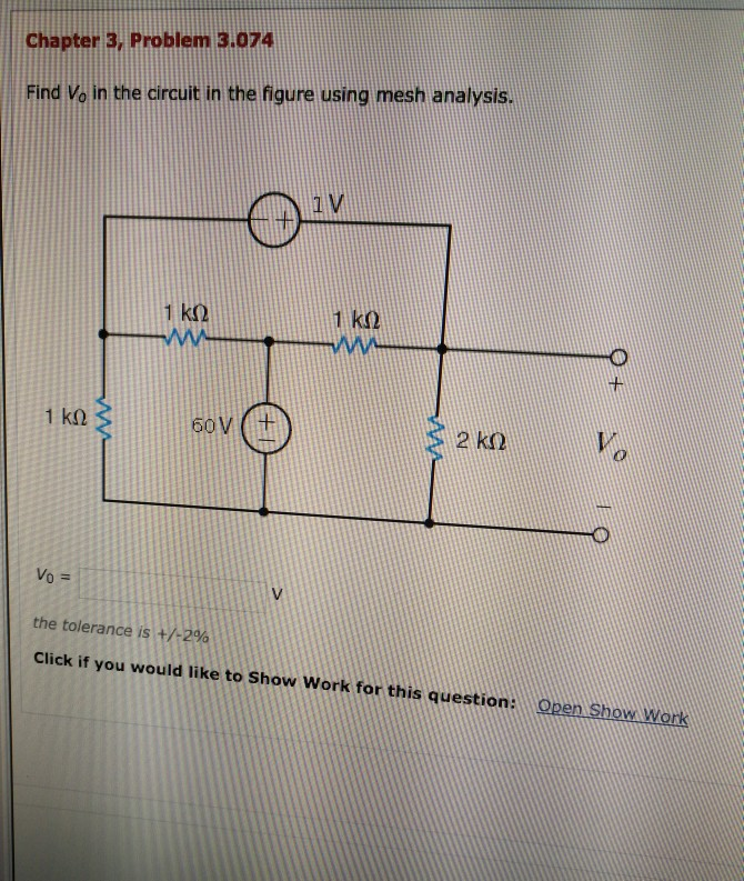 Solved Chapter 3, Problem 3.074 Find Voin the circuit in the | Chegg.com