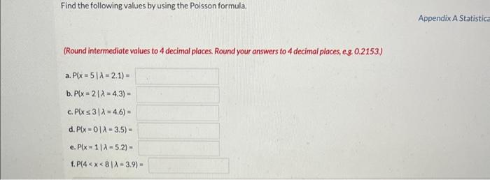 Solved Find the following values by using the Poisson | Chegg.com