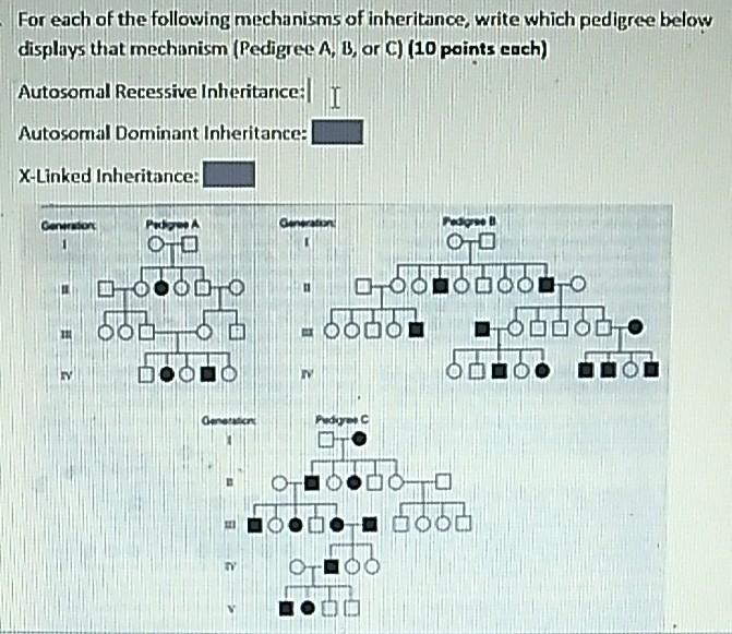 Solved For each of the following mechanisms of inheritance, | Chegg.com
