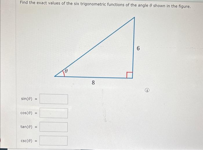 Find the exact values of the six trigonometric | Chegg.com