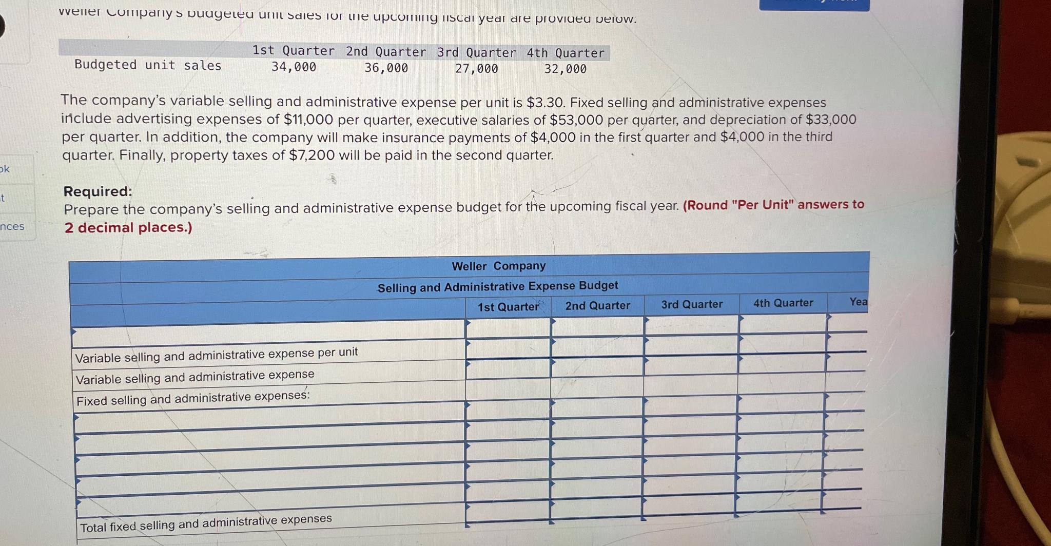 Solved \table[[,1st Quarter,2nd Quarter,3rd Quarter,4th | Chegg.com
