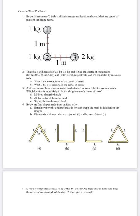 Solved Center of Mass Problems 1. Below is a system of 3 | Chegg.com