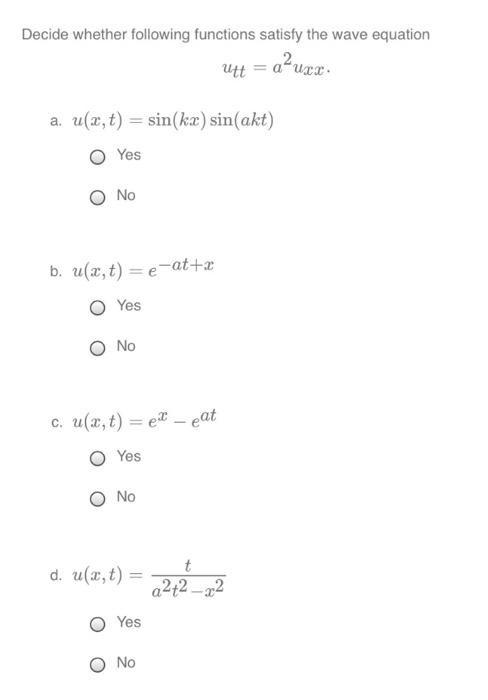 Solved Decide whether following functions satisfy the wave | Chegg.com