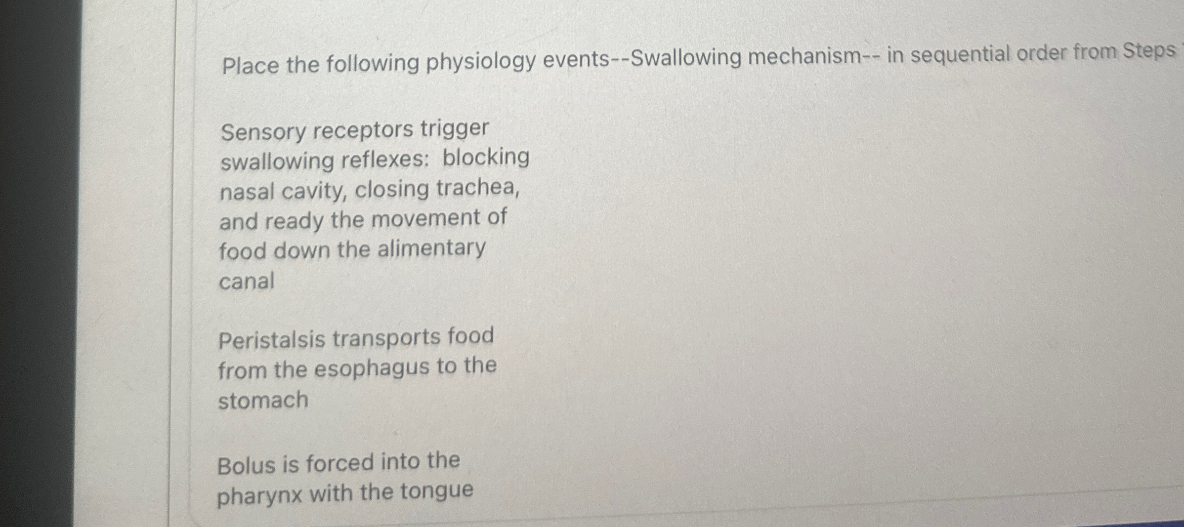 Solved Place the following physiology events--Swallowing | Chegg.com