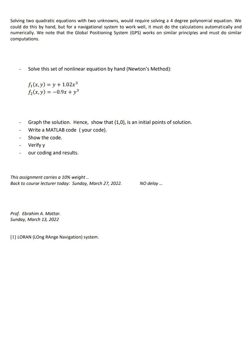 Solved Solving two quadratic equations with two unknowns, | Chegg.com