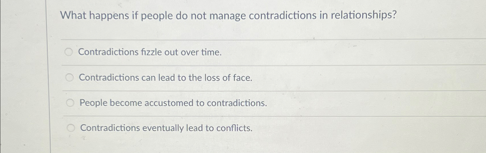 Solved What happens if people do not manage contradictions | Chegg.com