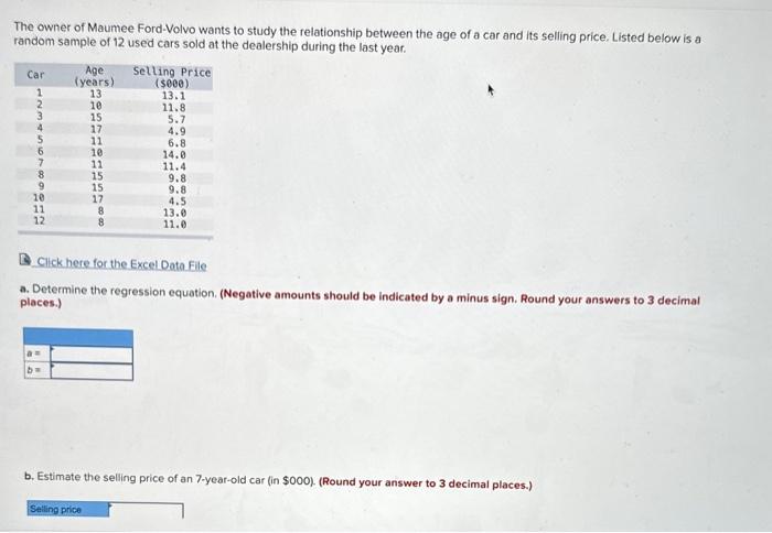 Solved The owner of Maumee Ford-Volvo wants to study the | Chegg.com