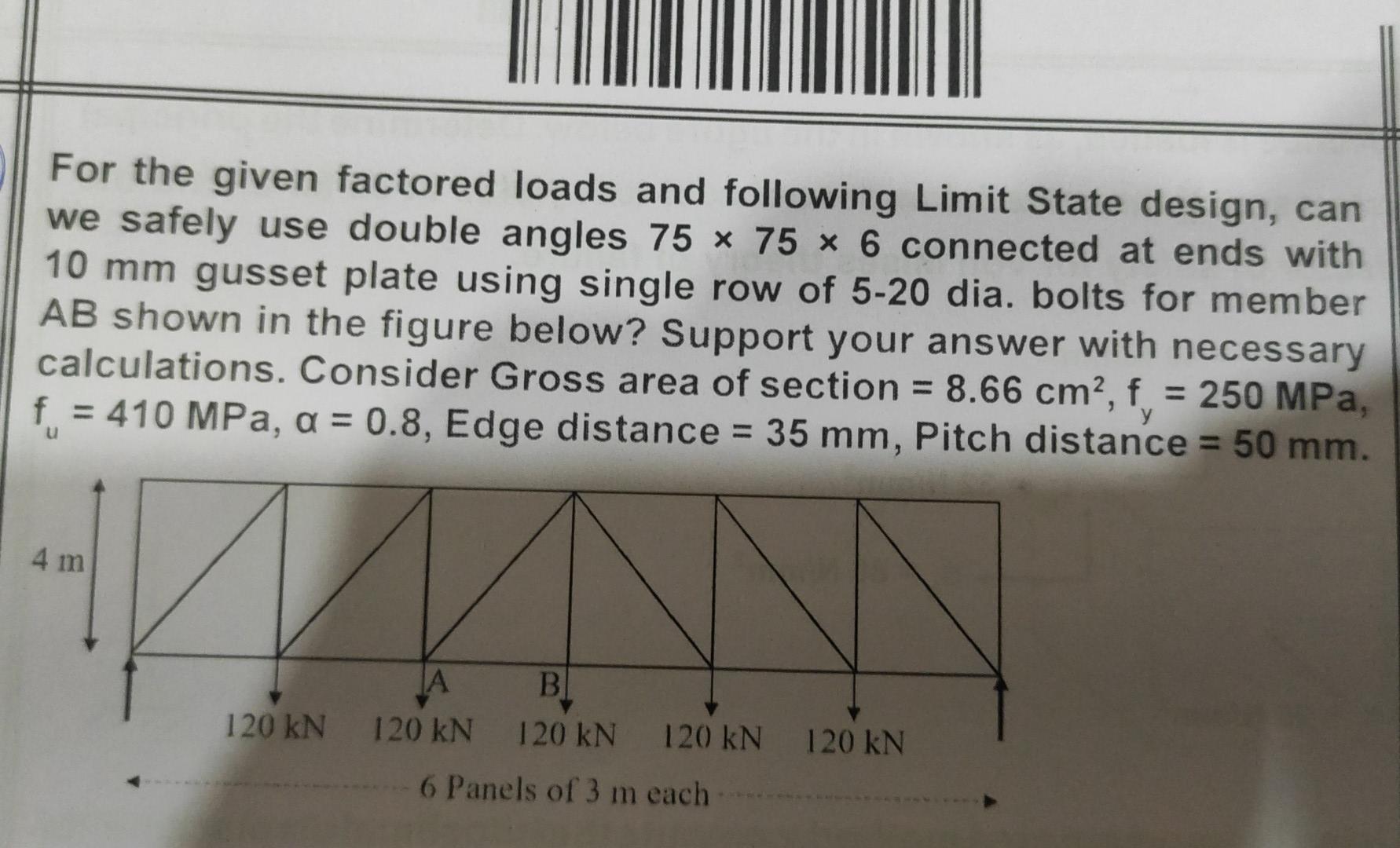 Solved plz give factored load 250 kn and Mu 50 knm. | Chegg.com