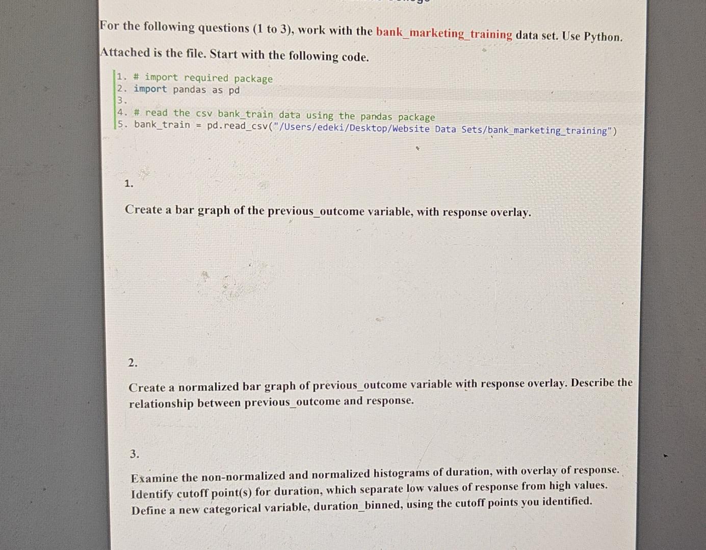Solved or the following questions (1 to 3), work with the | Chegg.com