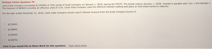 Solved Multiple Choice Question 70 Carla Vista Company | Chegg.com