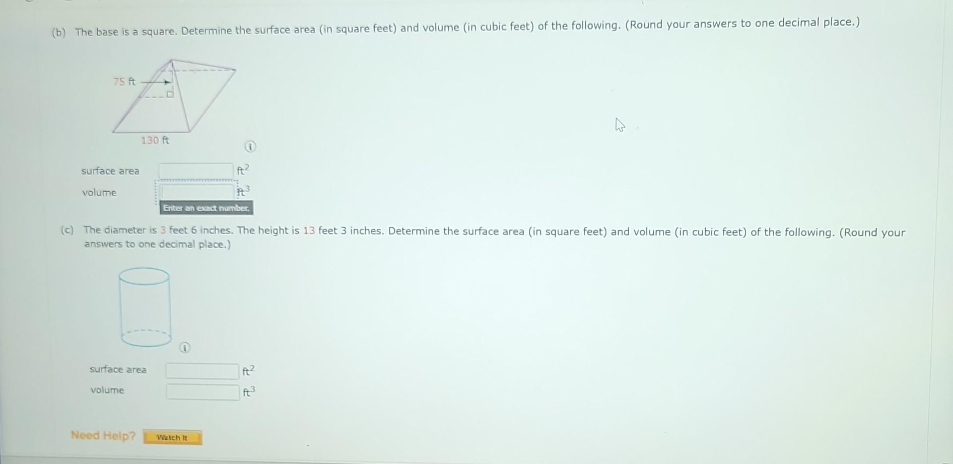 Solved (b) The base is a square. Determine the surface area | Chegg.com