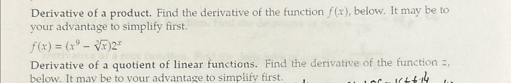 Solved Derivative of a product. Find the derivative of the | Chegg.com