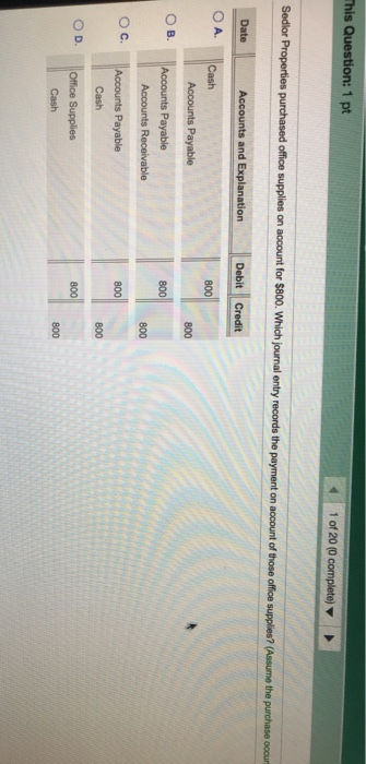 Solved This Question: 1 pt 1 of 20 (0 complete) Sedlor | Chegg.com