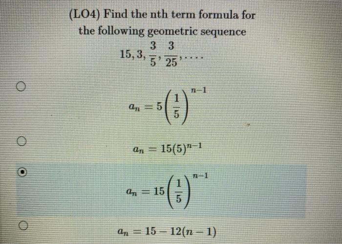 Solved (L04) Find the nth term formula for the following | Chegg.com