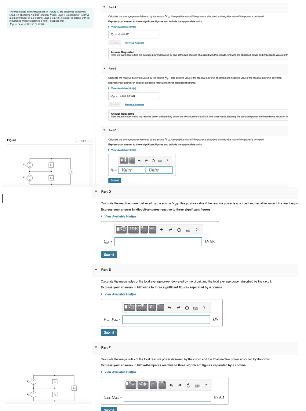 Solved Part DCalculate the reactive power delivered by the | Chegg.com