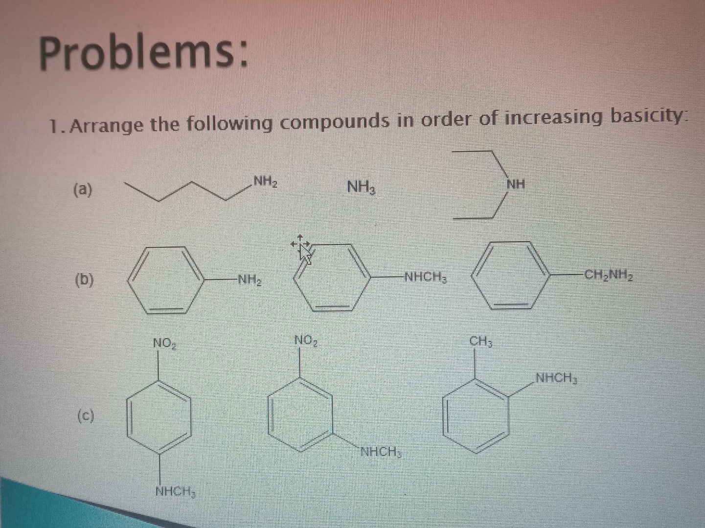 Solved Problems:Arrange the following compounds in order of | Chegg.com