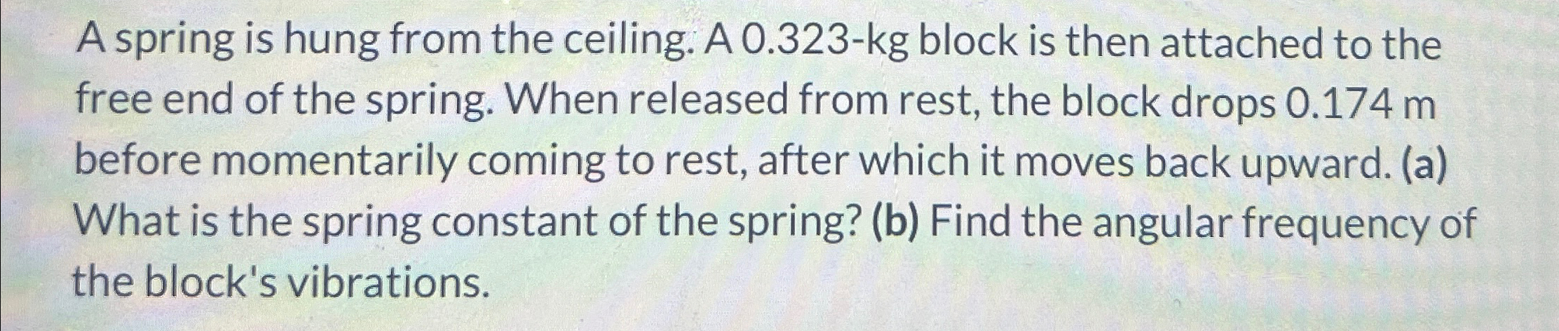 Solved A spring is hung from the ceiling. A 0.323-kg ﻿block | Chegg.com