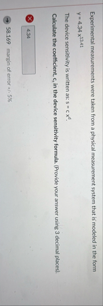 Solved Experimental measurements were taken from a physical | Chegg.com