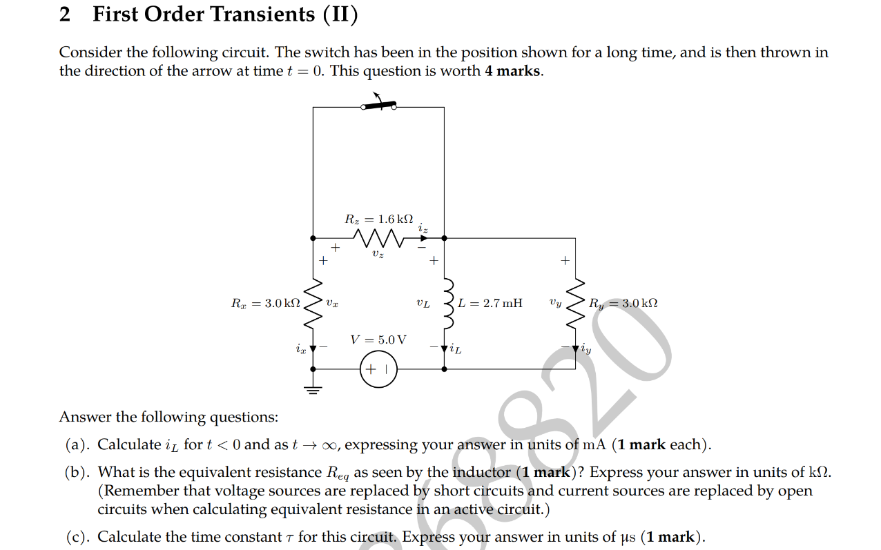 Solved 2 ﻿First Order Transients (II)Consider the following | Chegg.com