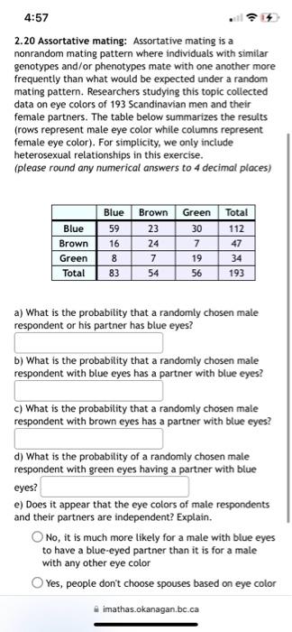 Solved 2.20 Assortative mating: Assortative mating is a | Chegg.com Solved 2.20 Assortative mating: Assortative mating is a | Chegg.com