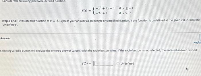 Solved Consider The Following Plecewse Defined Function