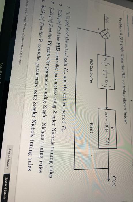 Solved Problem 3 (2.5 pts): Given the PID controller shown | Chegg.com