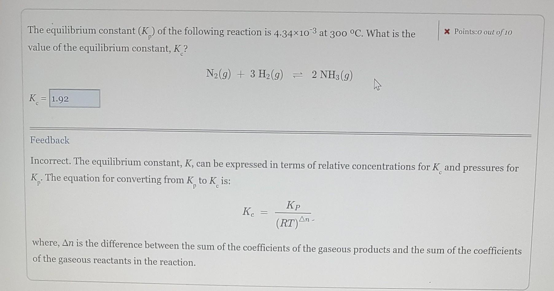 Solved The equilibrium constant (Kp) of the following | Chegg.com
