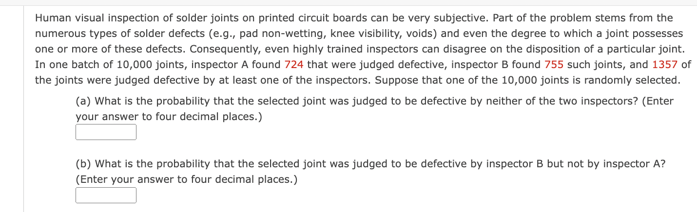 Solved Human visual inspection of solder joints on printed | Chegg.com