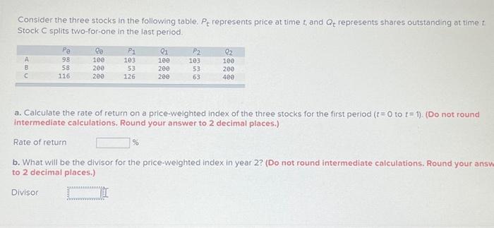 Solved Consider the three stocks in the following table. Pt | Chegg.com
