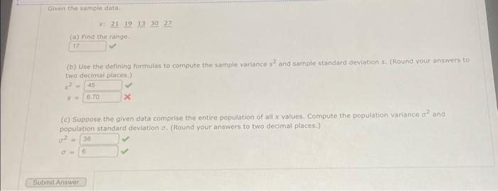Solved Given the sample data. (a) Find the range. 17 (b) Use | Chegg.com