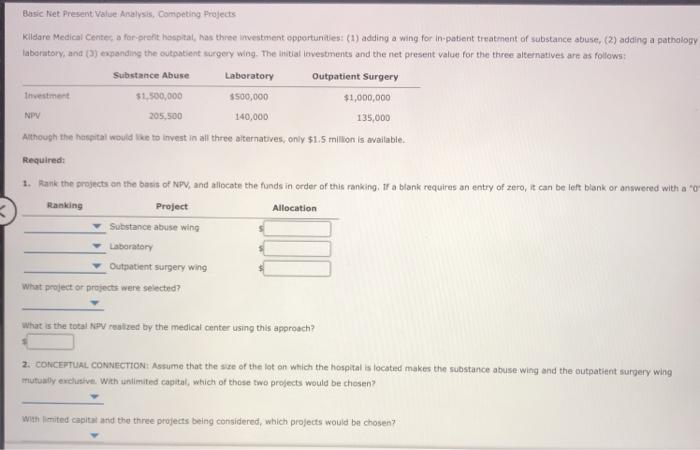 Solved Basic Net Present Value Analysis, competing Projects | Chegg.com