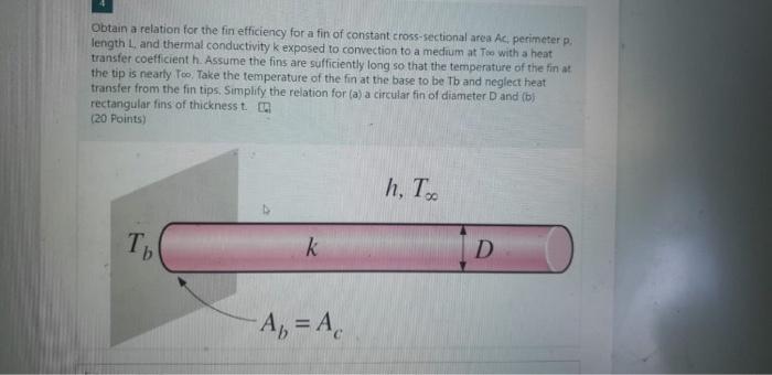Solved Obtain a relation for the fin efficiency for a fin of | Chegg.com