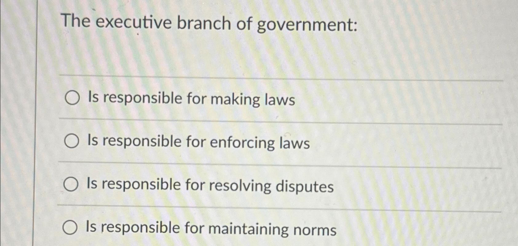 Solved The executive branch of government:Is responsible for | Chegg.com