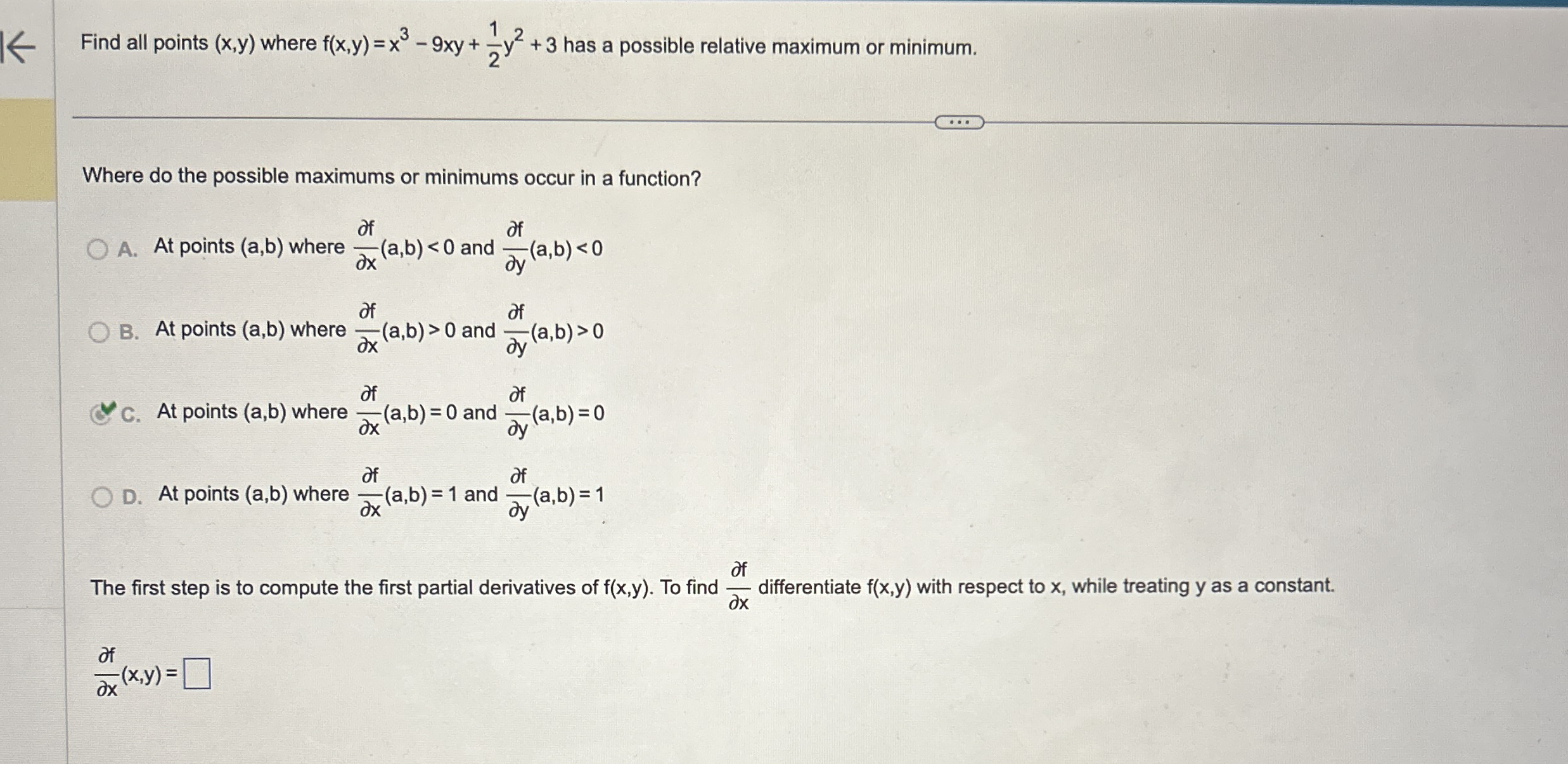 Solved Find all points (x,y) ﻿where f(x,y)=x3-9xy+12y2+3 | Chegg.com
