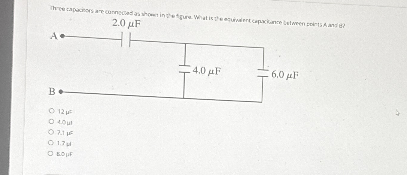 Solved Three capacitors are connected as shown in the | Chegg.com