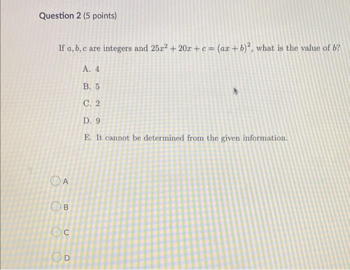 Solved Question 2 (5 points) If a, b, c are integers and | Chegg.com