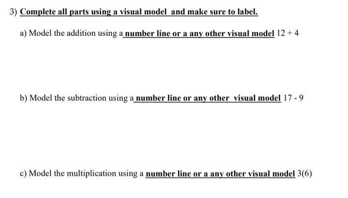Solved 3) Complete all parts using a visual model and make | Chegg.com